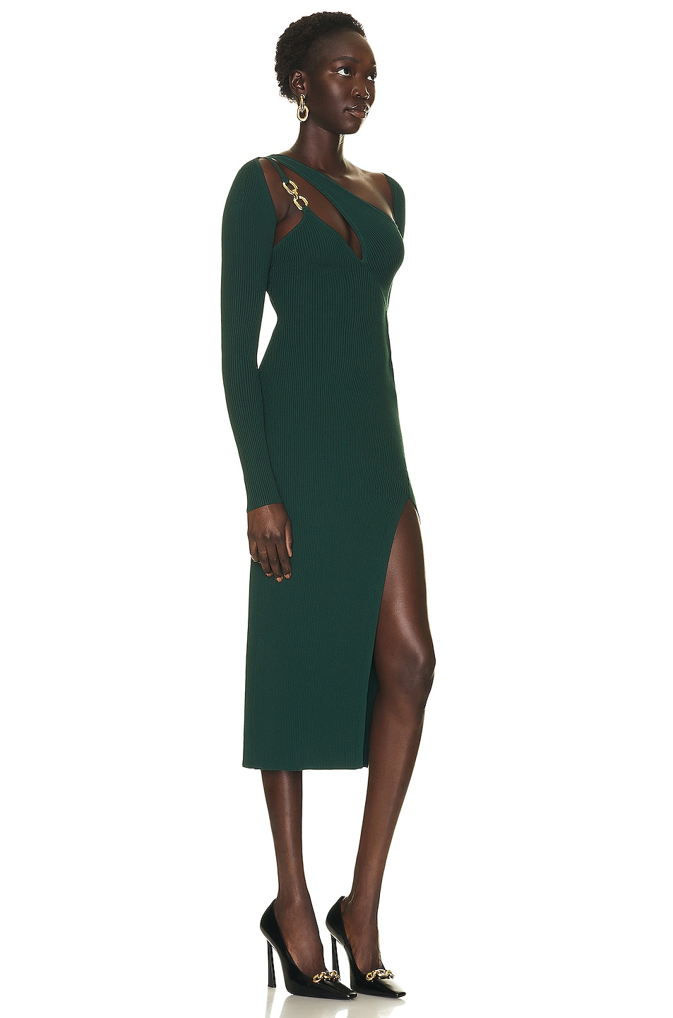 NICHOLAS Lilith Asymmetrical Double Rings Midi Dress in Forest | FWRD