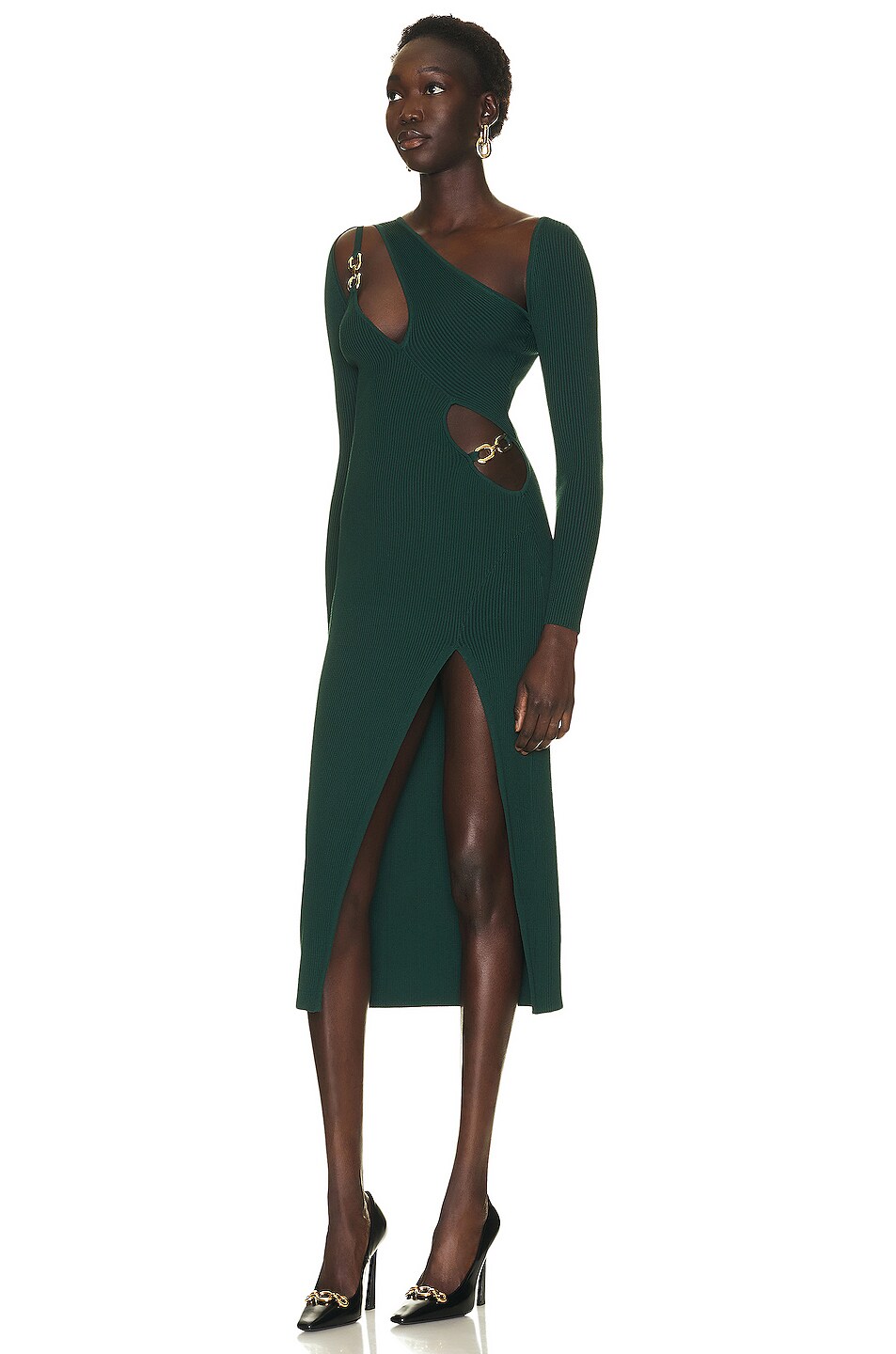 NICHOLAS Lilith Asymmetrical Double Rings Midi Dress in Forest | FWRD