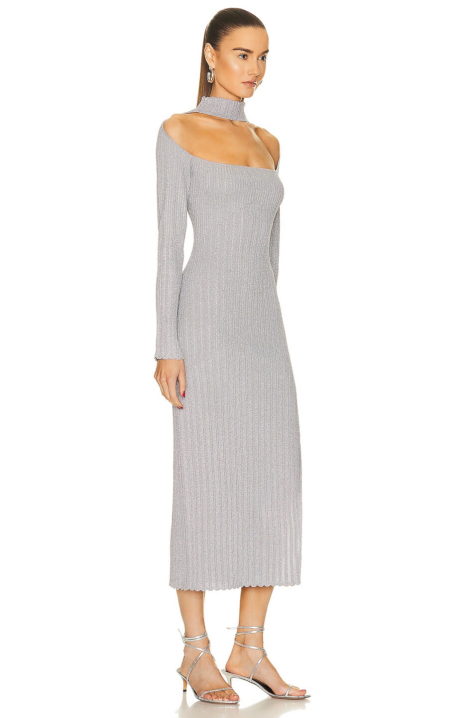 NICHOLAS Aksel Reverse Halter Midi Dress in Silver | FWRD