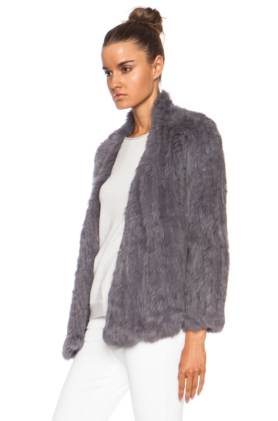 NICHOLAS Knitted Fur Jacket in Slate Grey | FWRD