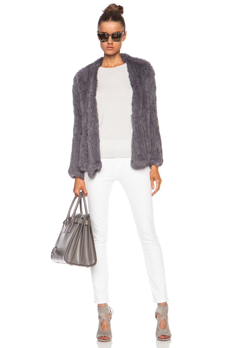 NICHOLAS Knitted Fur Jacket in Slate Grey | FWRD