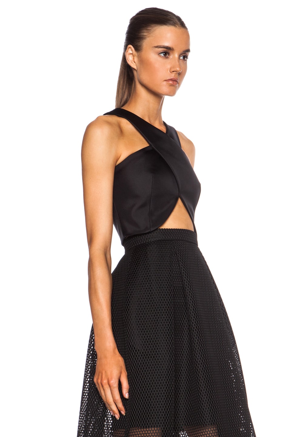 NICHOLAS Bonded Silk Crossover Crop Top in Black | FWRD