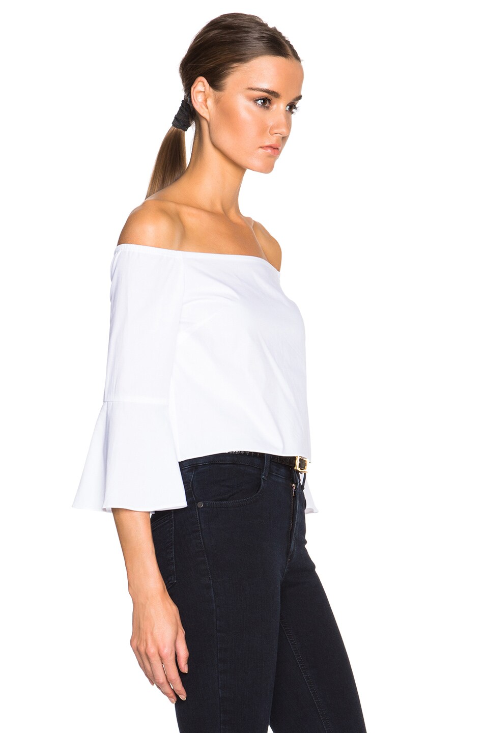 NICHOLAS Off Shoulder Elbow Flare Top in White | FWRD
