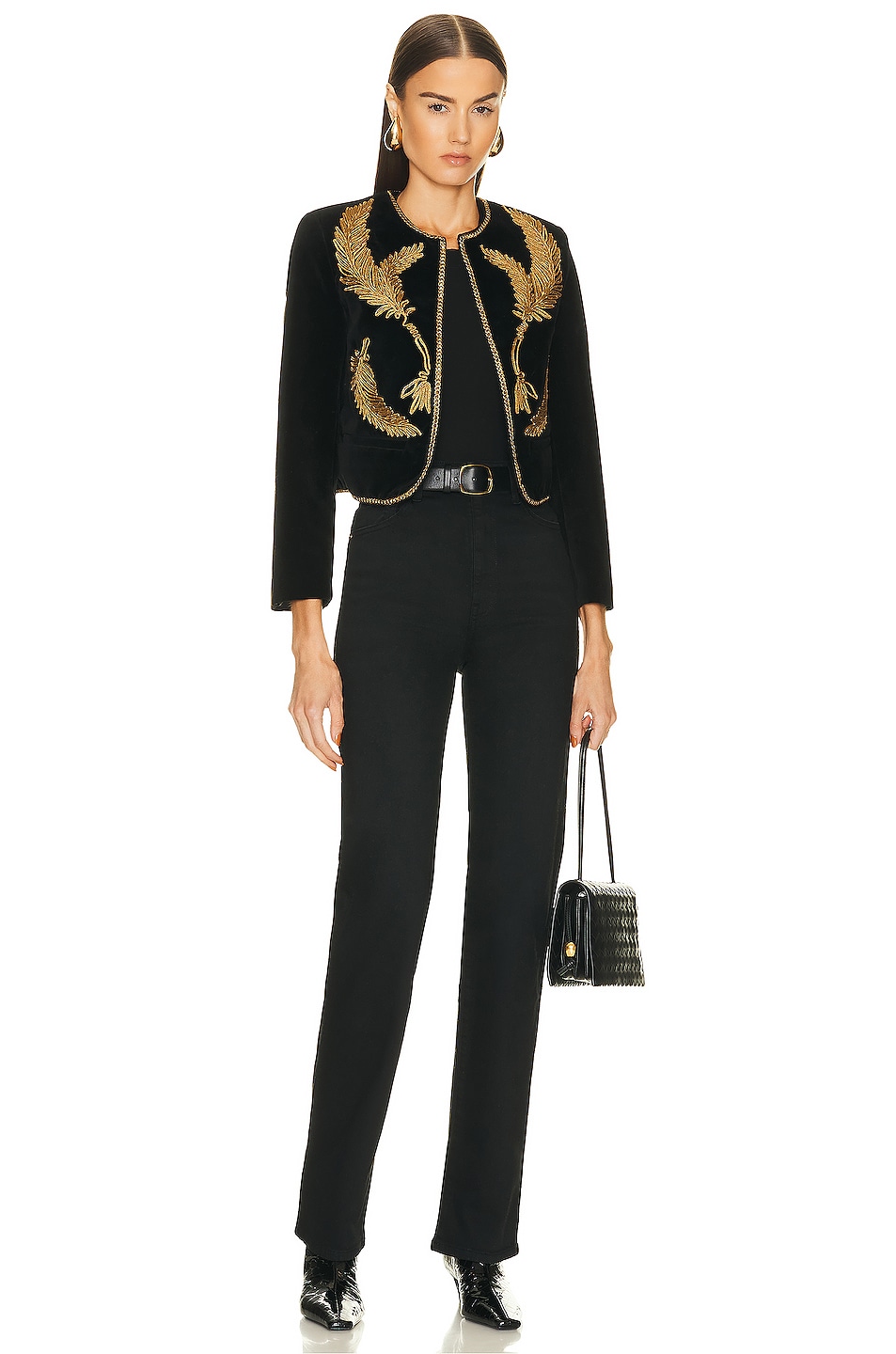 NILI LOTAN Patsy Embroidered Jacket in Black & Gold | FWRD