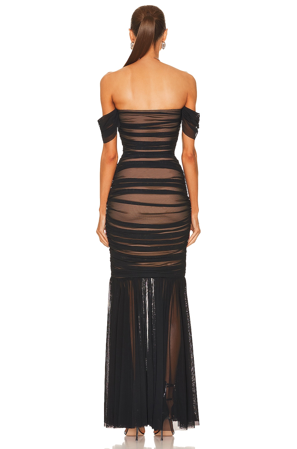 Norma Kamali Walter Fishtail Gown in Black Mesh | FWRD