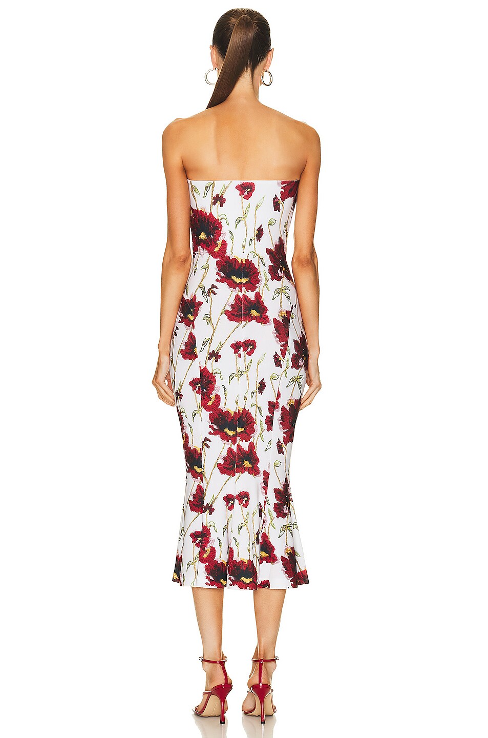 Norma Kamali Strapless Fishtail Midi Dress in White Poppy | FWRD