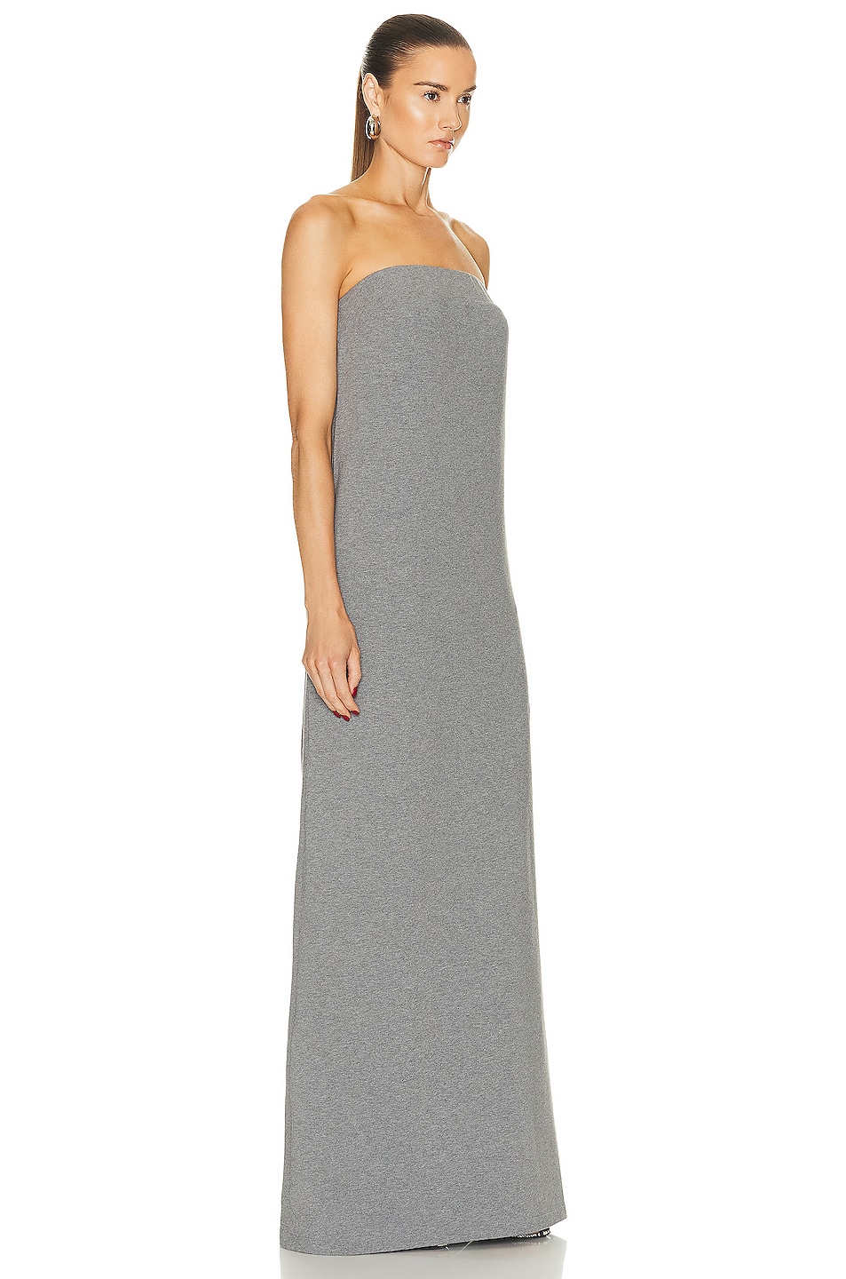 Norma Kamali Strapless Tailored Terry Side Slit Gown in Light Grey in ...