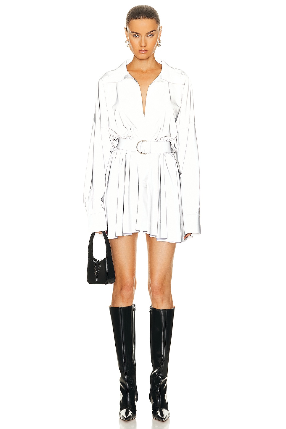 Norma Kamali Super Oversized Boyfriend Shirt Flared Mini Dress in Grey ...
