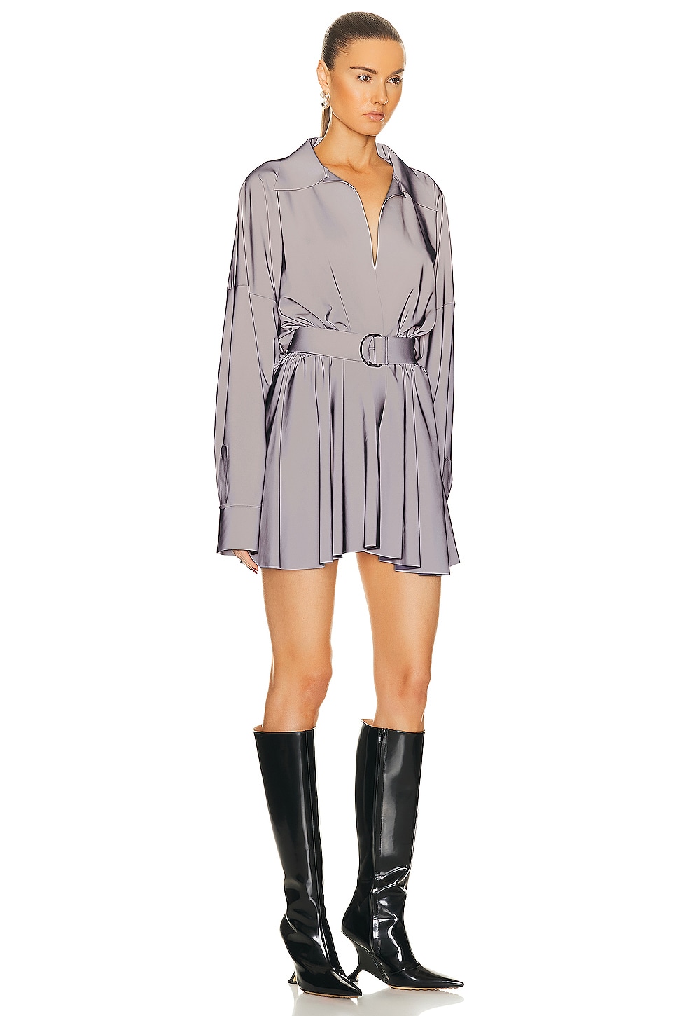 Norma Kamali Super Oversized Boyfriend Shirt Flared Mini Dress in Grey | FWRD