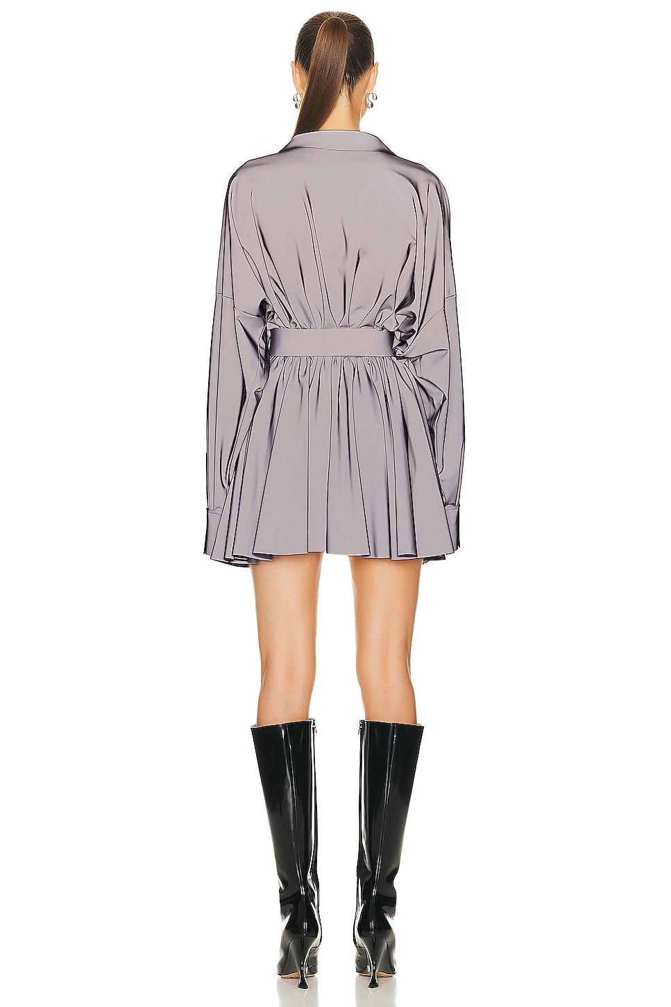 Norma Kamali Super Oversized Boyfriend Shirt Flared Mini Dress in Grey | FWRD