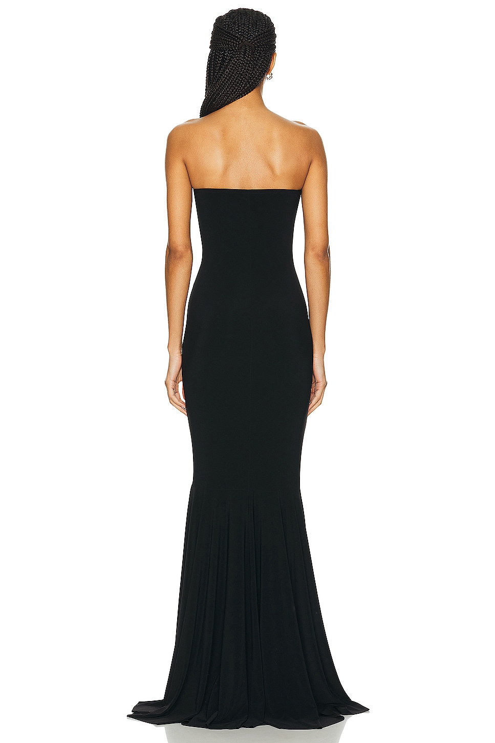 Norma Kamali Strapless Shirred Front Fishtail Gown in Black | FWRD