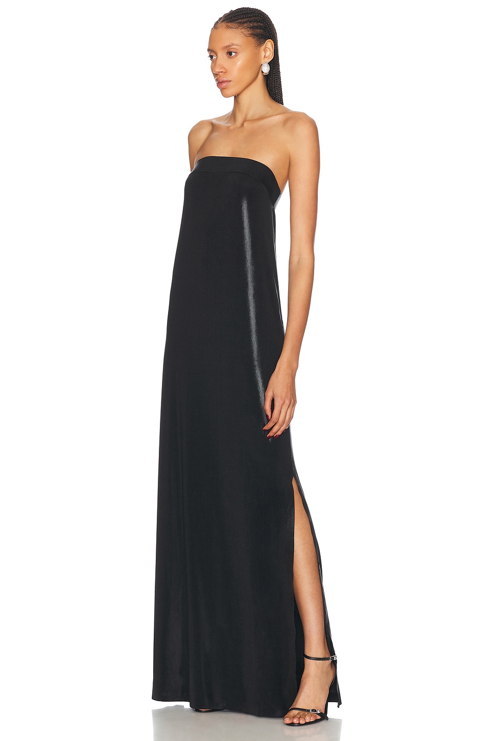 Norma Kamali Strapless Tailored Side Slit Gown in Black | FWRD