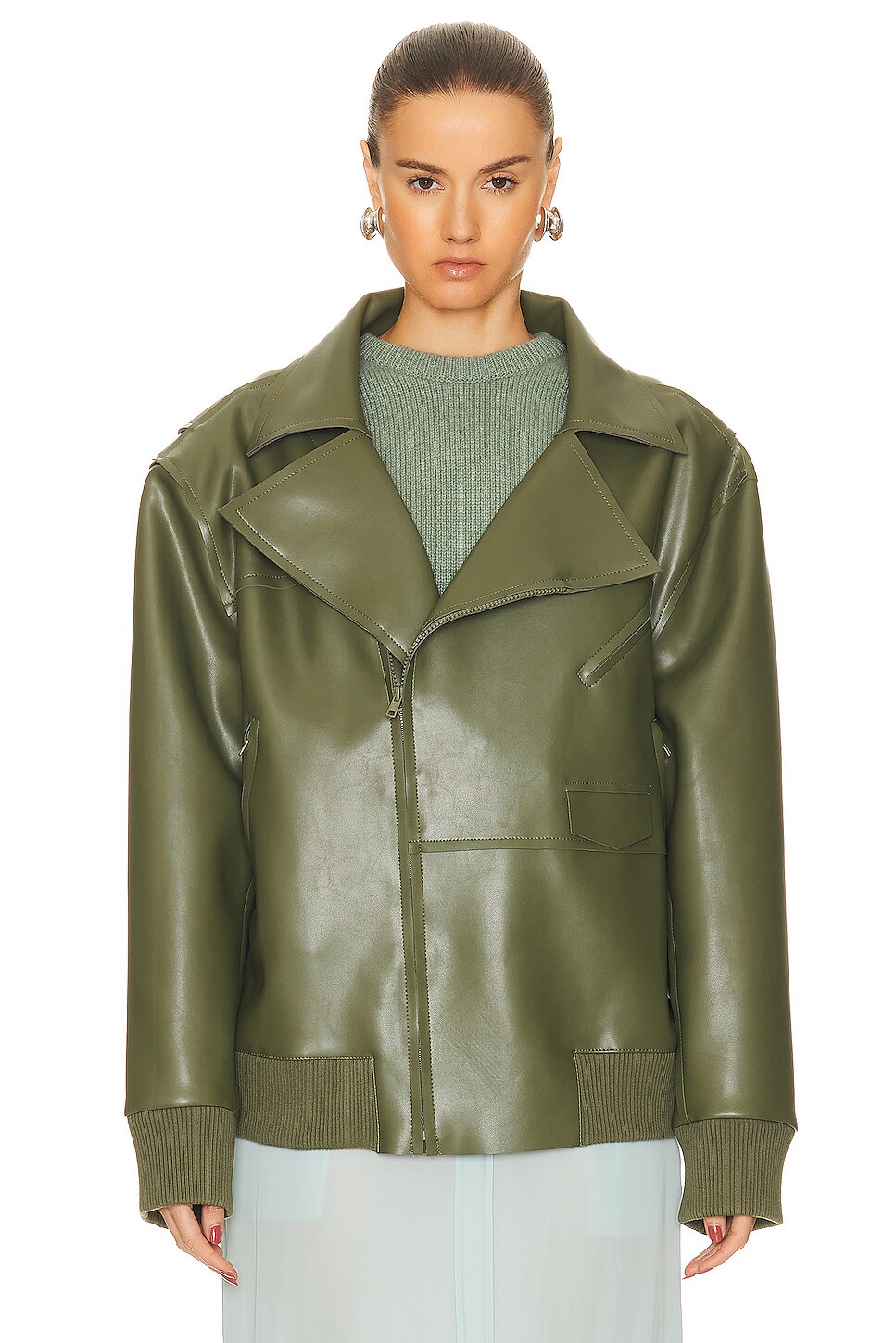 Norma Kamali Oversized Moto Jacket in Military | FWRD
