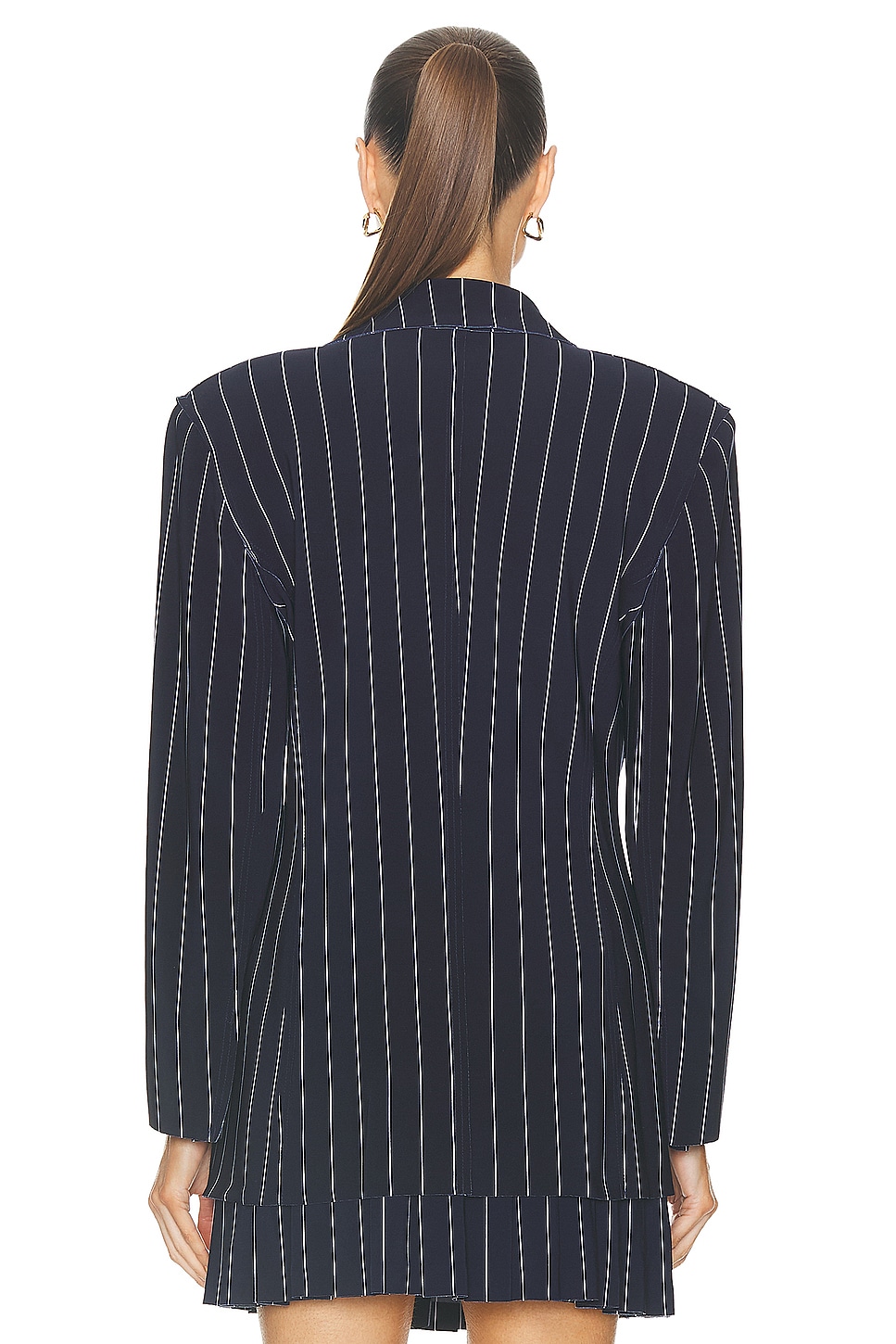 Norma Kamali Classic Double Breasted Jacket in True Navy Pinstripe | FWRD