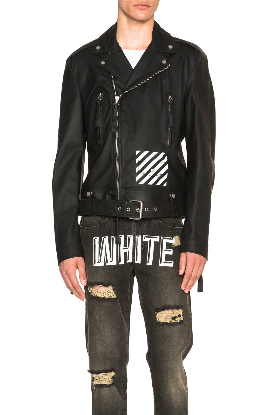 OFF-WHITE Moto Leather Jacket in Black | FWRD