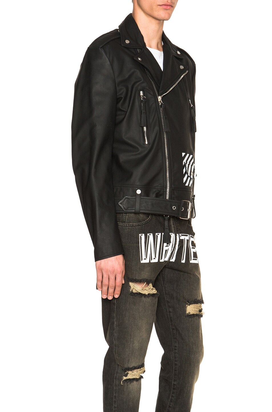 OFF-WHITE Moto Leather Jacket in Black | FWRD