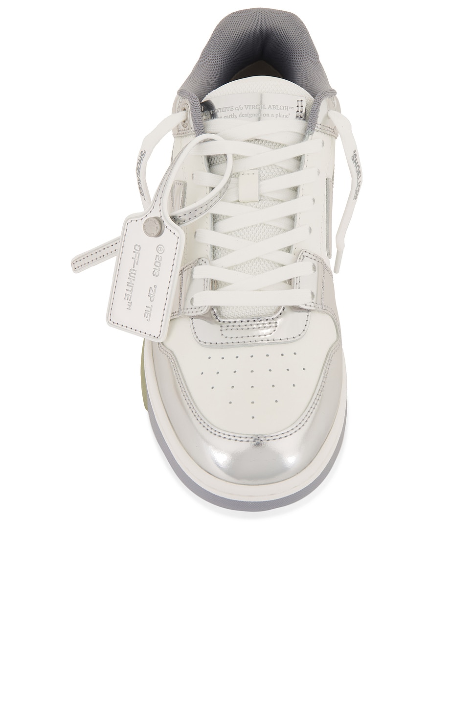 OFF-WHITE Out Of Office Mirror Leather Sneaker in White & Silver | FWRD