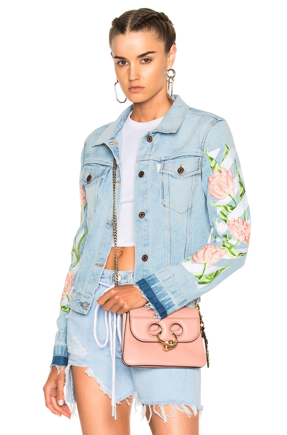 OFF-WHITE Diagonal Tulips Denim Slim Jacket in Bleach & Multicolor | FWRD