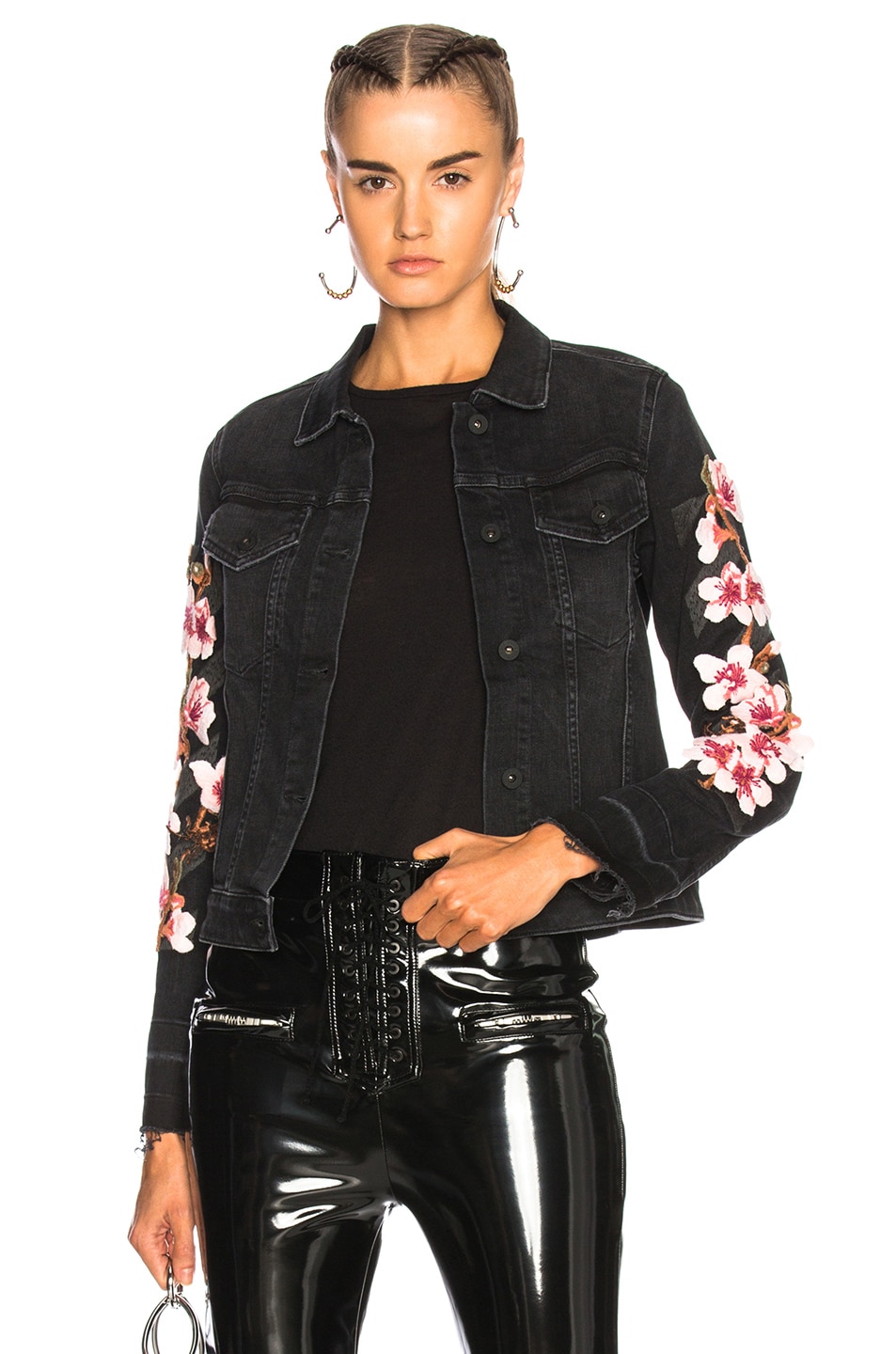 OFF-WHITE Cherry Blossom Diagonal Denim Jacket in Vintage Black | FWRD