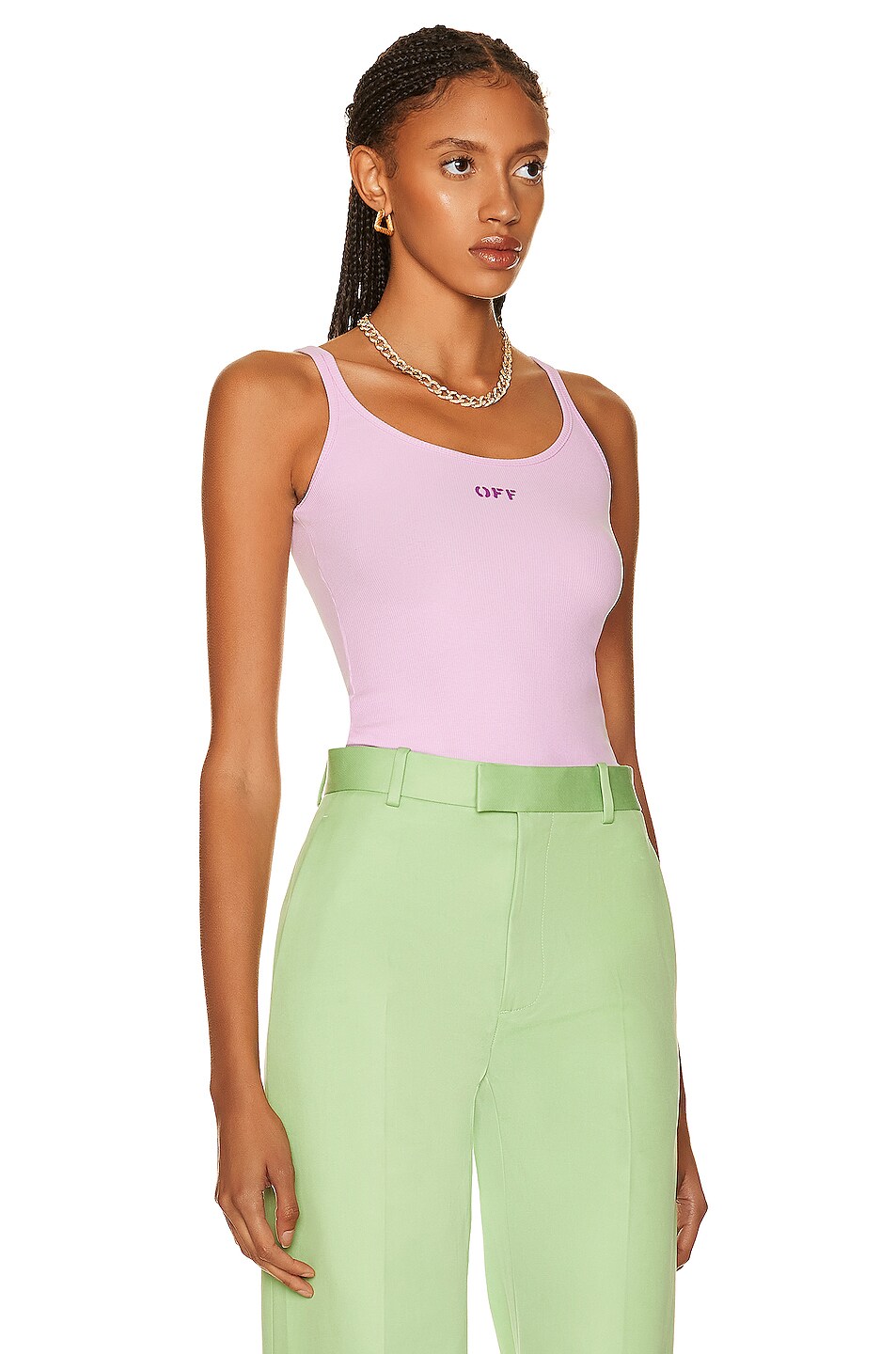OFF-WHITE Off Stamp Ribbed Tank Top in Lilac & Fuchsia | FWRD