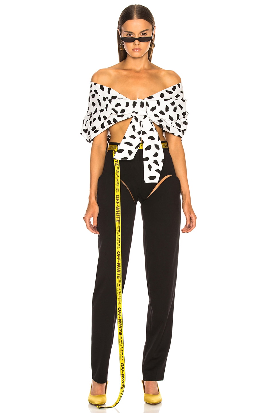 OFF-WHITE Oversize Off the Shoulder Crop Top in Black & White | FWRD