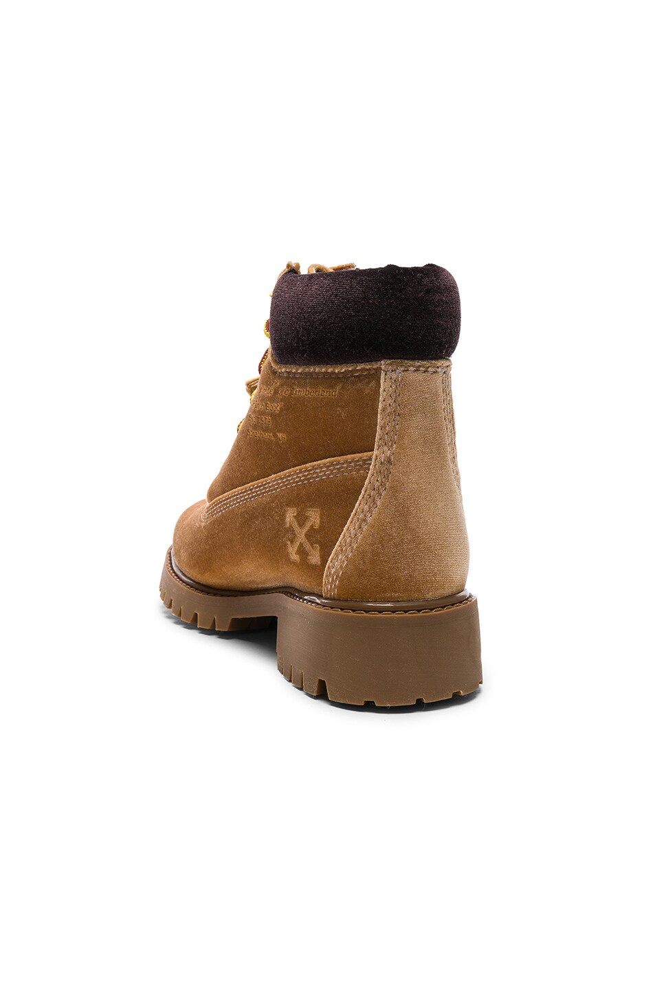 OFF-WHITE x Timberland Velvet Hiking Boots in Camel | FWRD