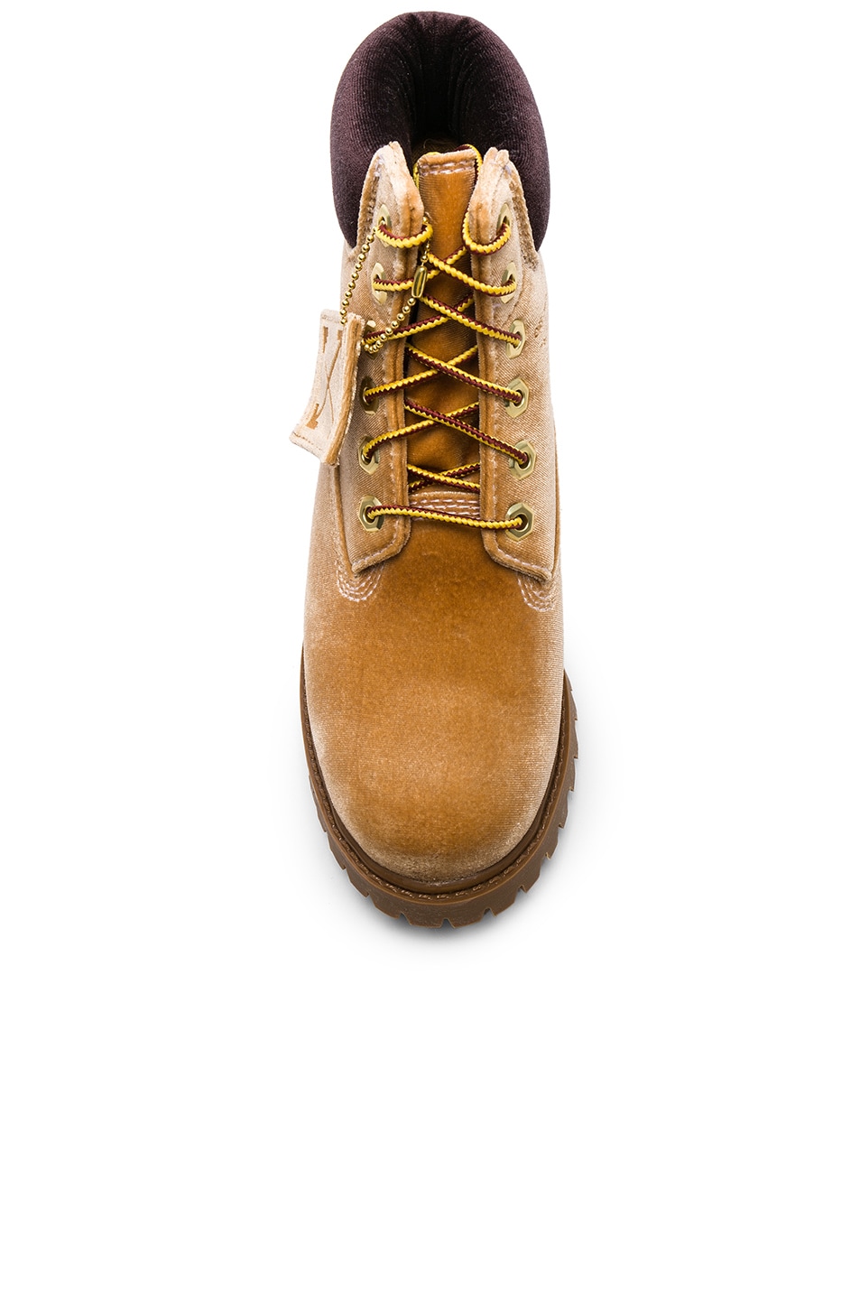 OFF-WHITE x Timberland Velvet Hiking Boots in Camel | FWRD