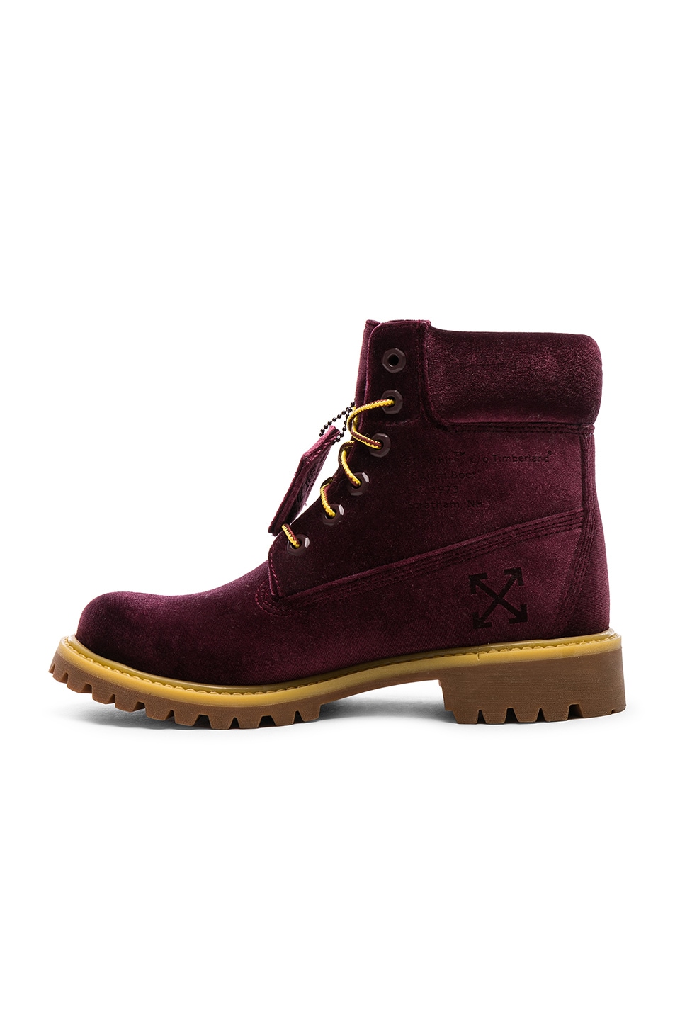 OFF-WHITE Timberland Velvet Hiking Boots in Bordeaux | FWRD