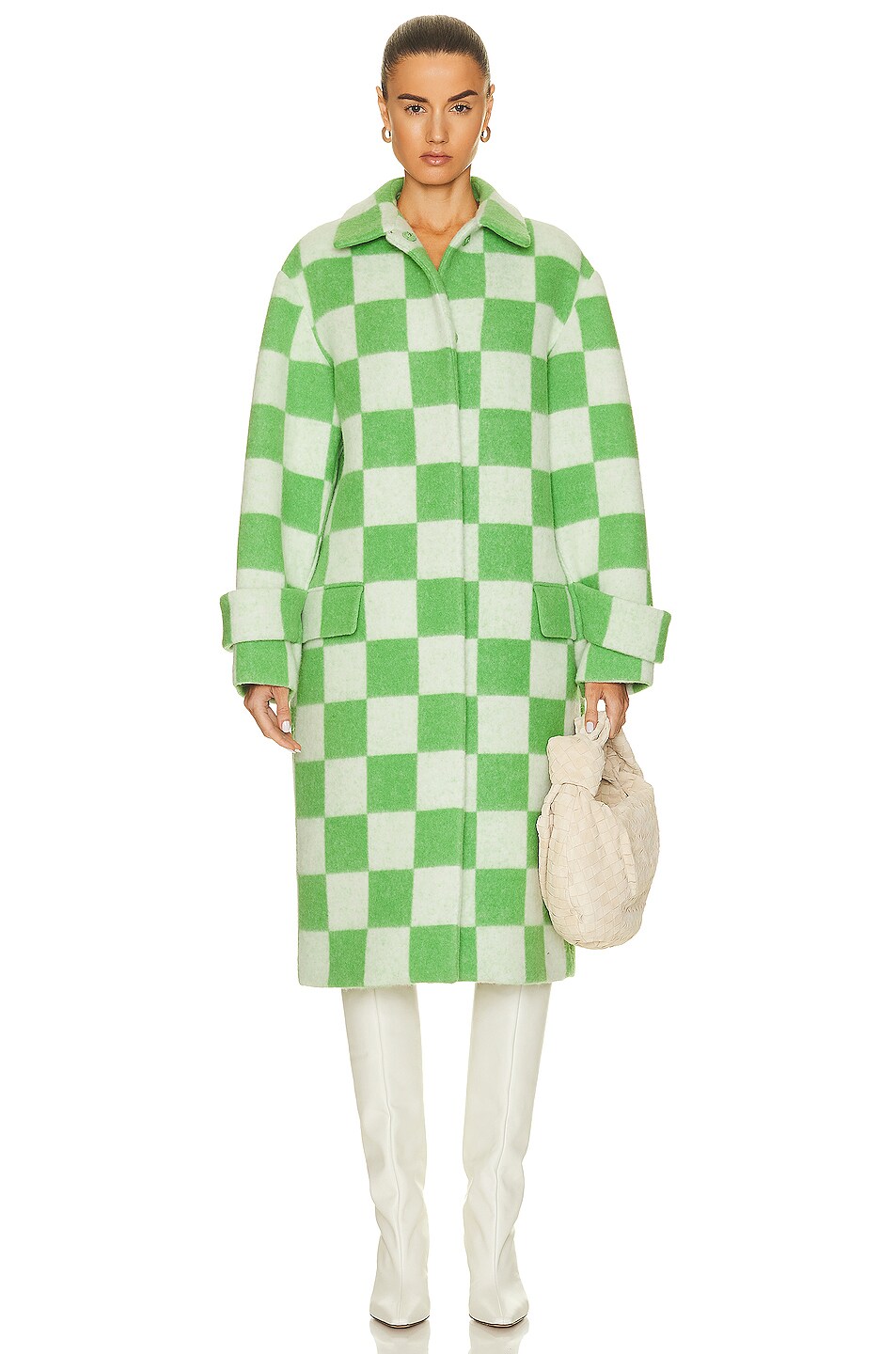 Oscar de la Renta Doubleface Wool Check Pocket Coat in Aloe & Ivory | FWRD