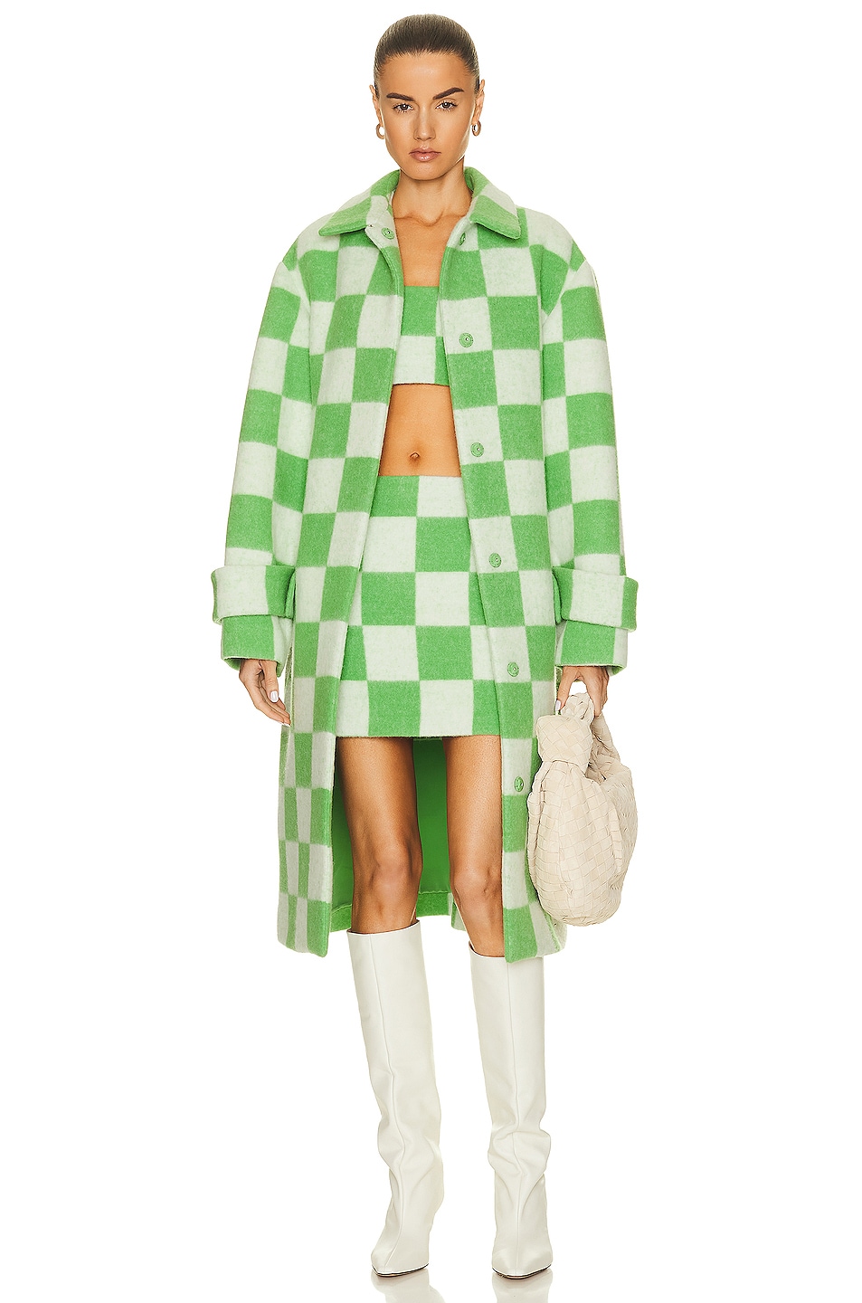Oscar de la Renta Doubleface Wool Check Pocket Coat in Aloe & Ivory | FWRD
