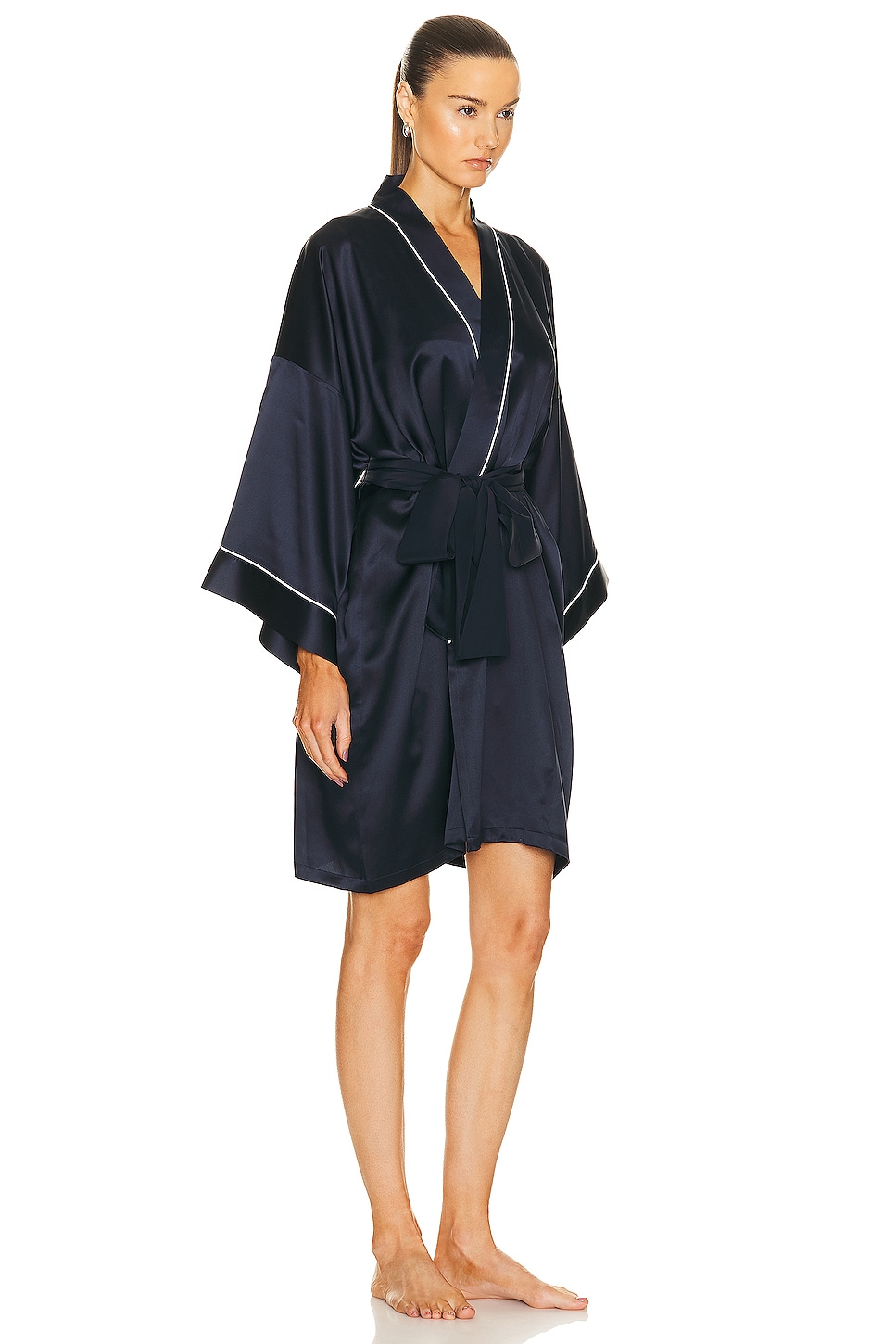 Olivia von Halle Mimi Robe in Navy Ivory | FWRD