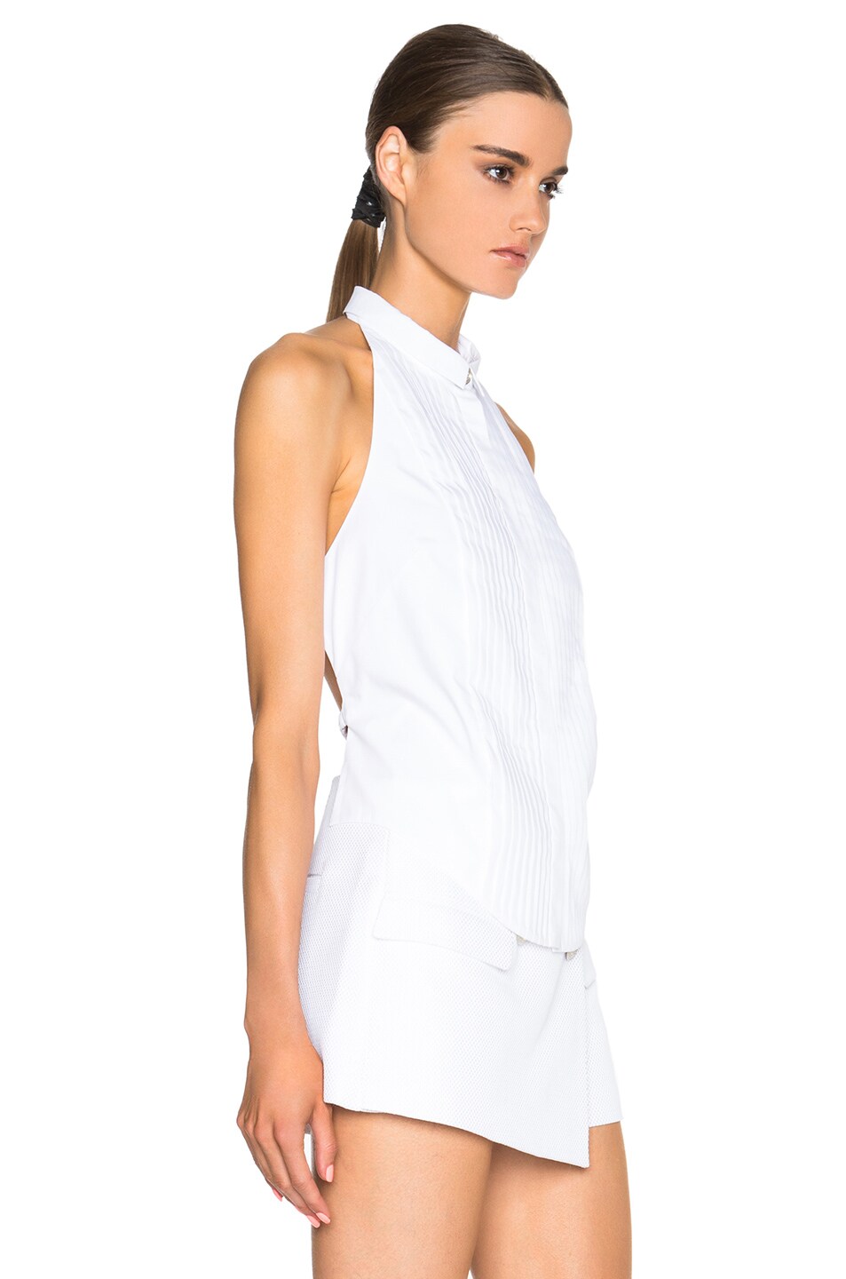 Pierre Balmain Halter Button Up Top in Optic White | FWRD