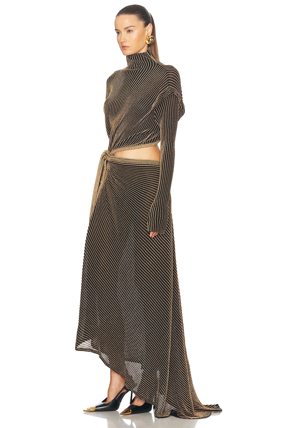 RABANNE Robe Midi Dress in Black & Gold | FWRD