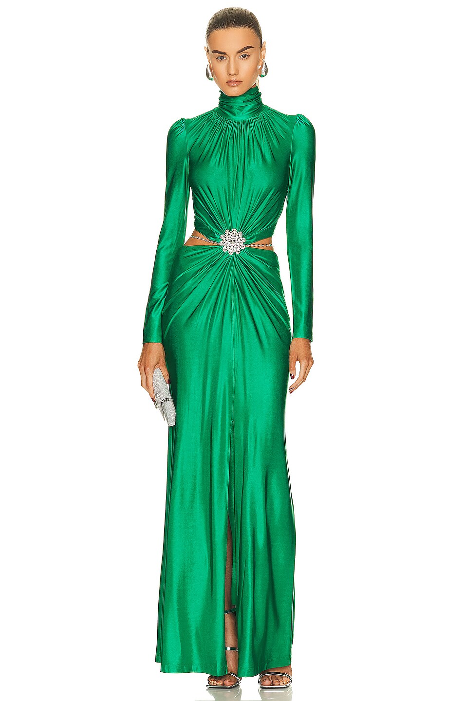 RABANNE Waist Cut Out Gown in Emerald | FWRD