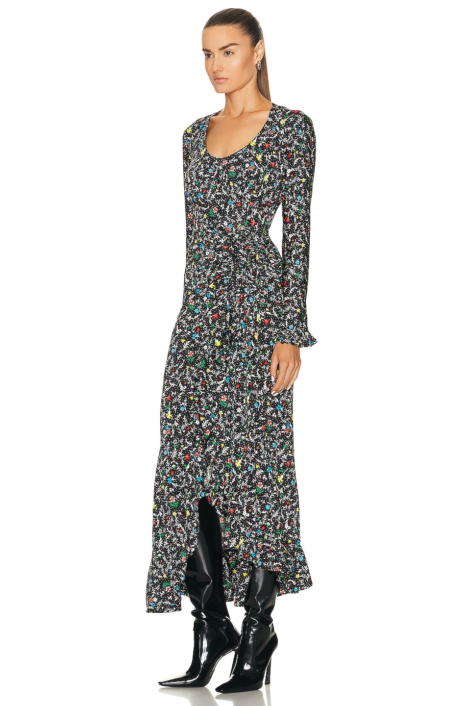 RABANNE Robe Dress in Black Flamenco Flower | FWRD