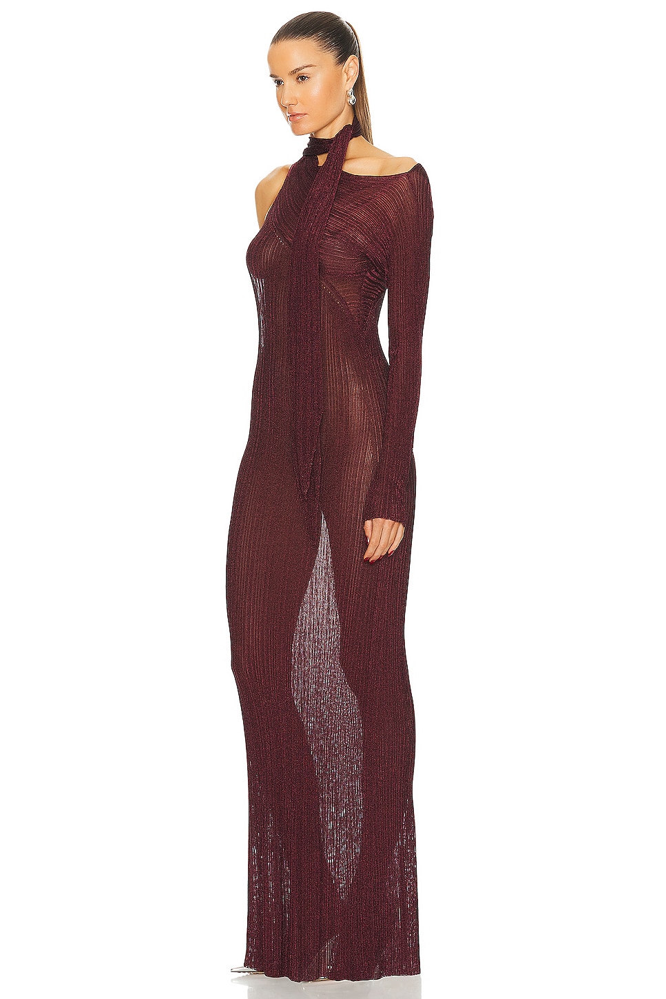 RABANNE Lurex Rib Dress in Burgundy | FWRD
