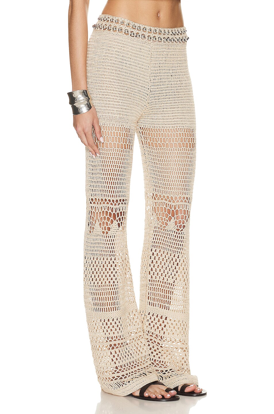 RABANNE Crochet Pant in Shiny Beige | FWRD