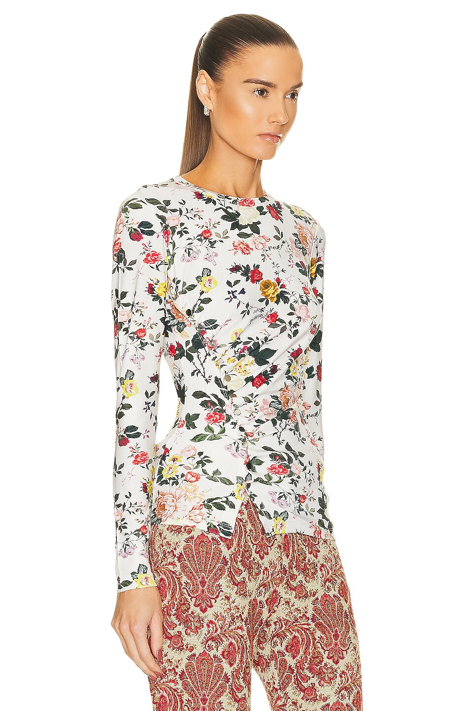 RABANNE Long Sleeve Top in Ivory Rose Garden | FWRD