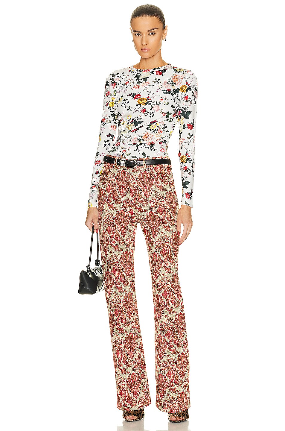 RABANNE Long Sleeve Top in Ivory Rose Garden | FWRD