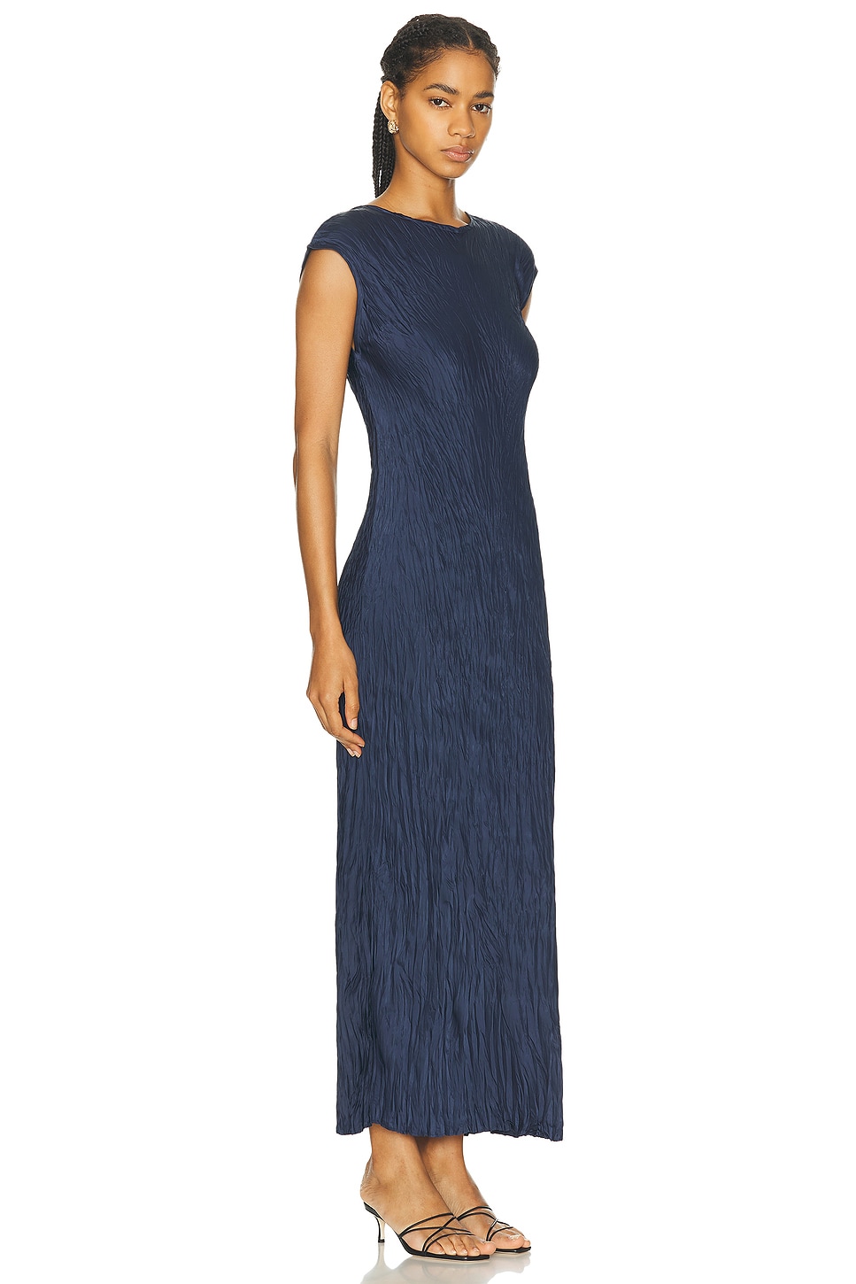 Polo Ralph Lauren Satin Short Sleeve Gown in Shadow Navy | FWRD