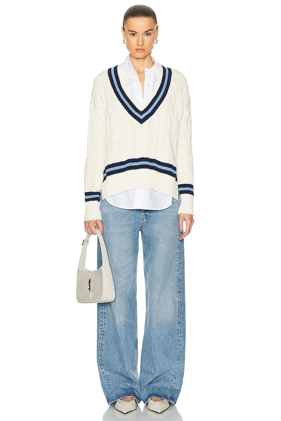 Polo Ralph Lauren Cricket Pullover Sweater in Cream & Navy | FWRD