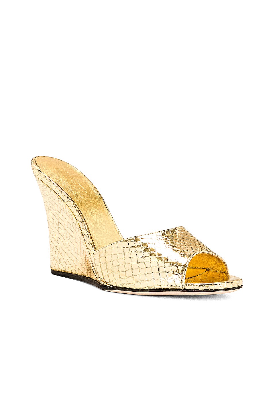Paris Texas Wanda Printed Python 95 Wedge in Gold | FWRD