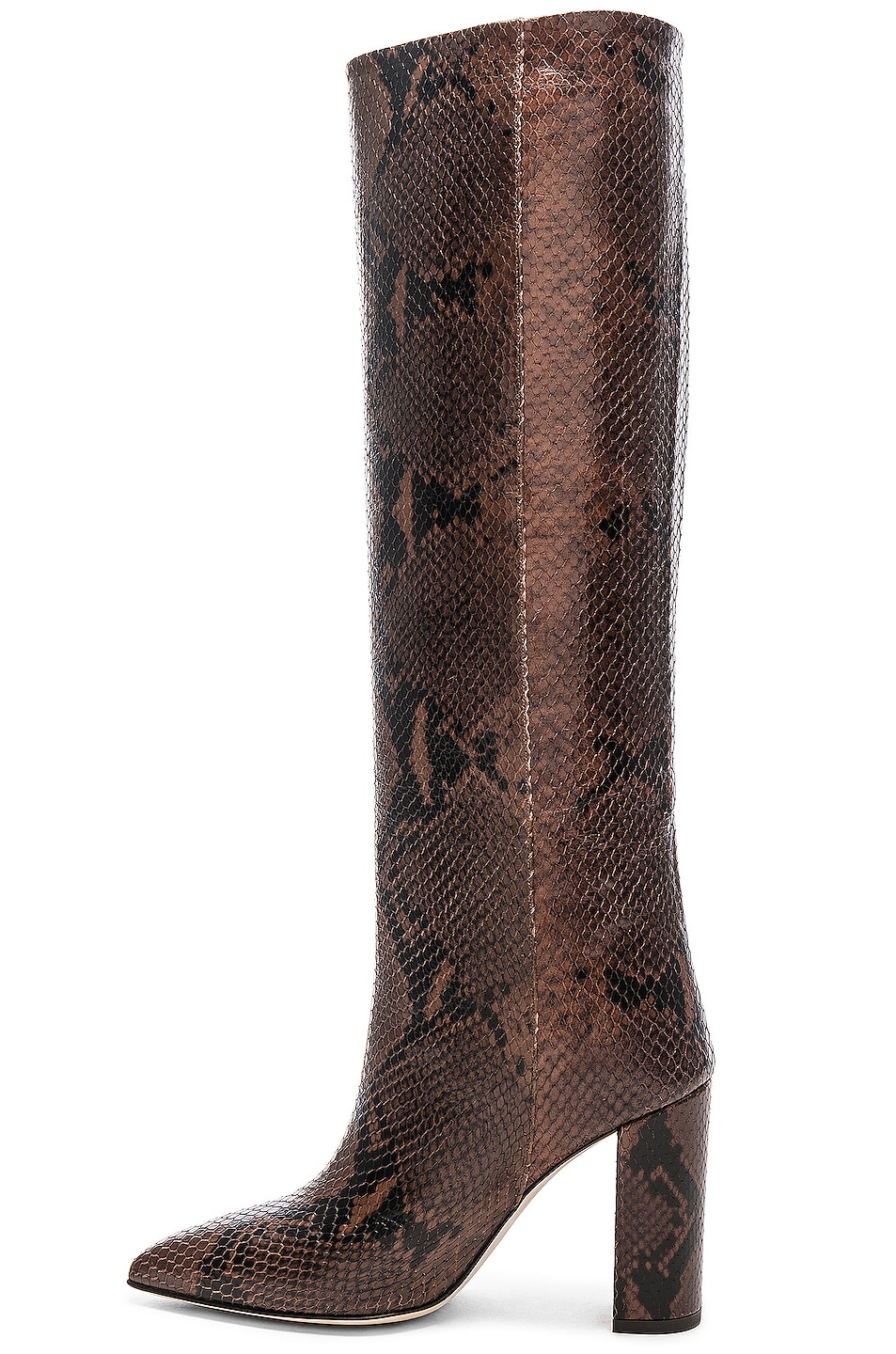 Paris Texas Knee High Python Print Boot in Dark Brown | FWRD