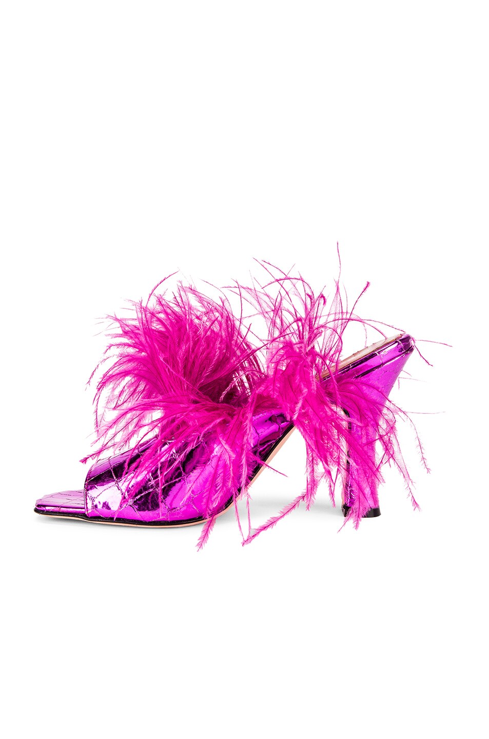 Paris Texas Metallic Coconut Square Toe Mule with Marabou Feathers in ...