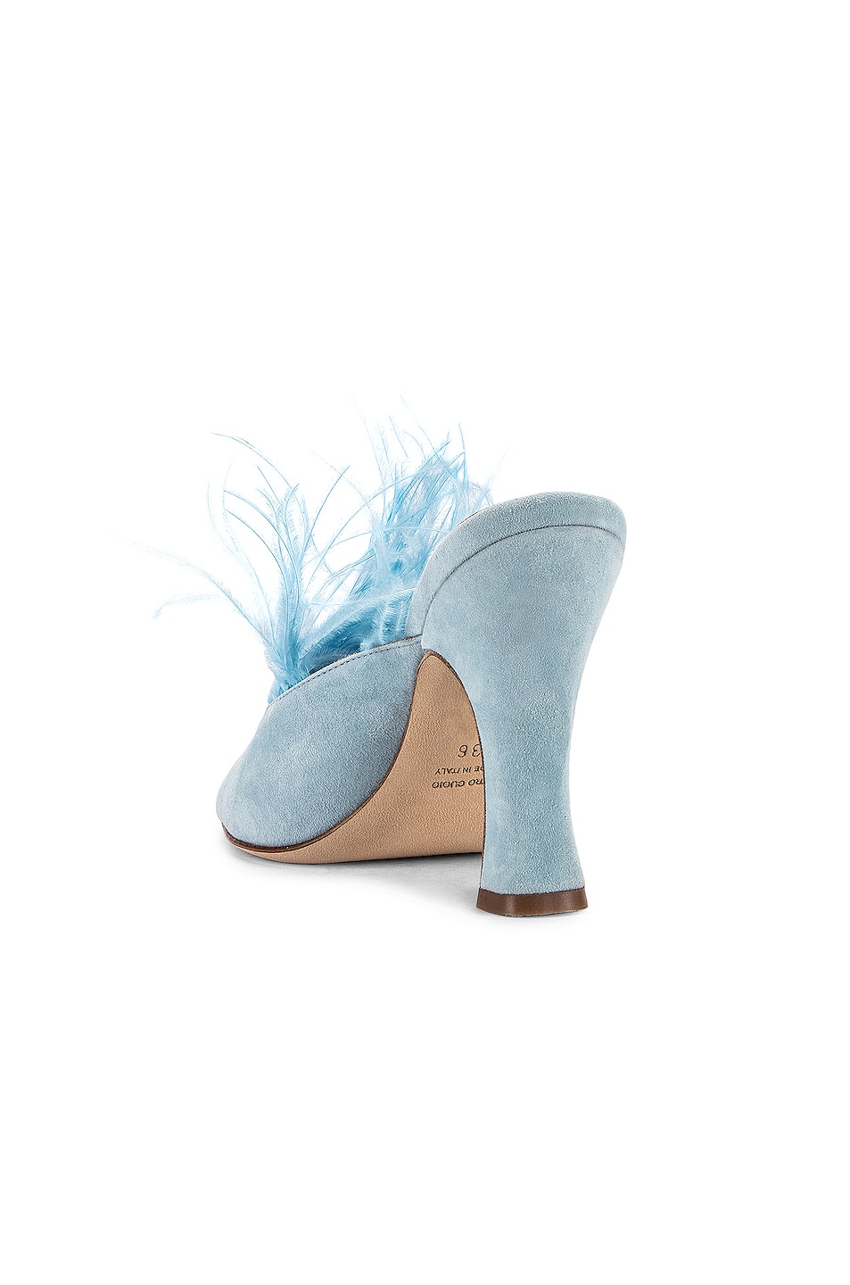 Paris Texas Suede Square Toe Mule with Marabou Feathers in Light Blue ...