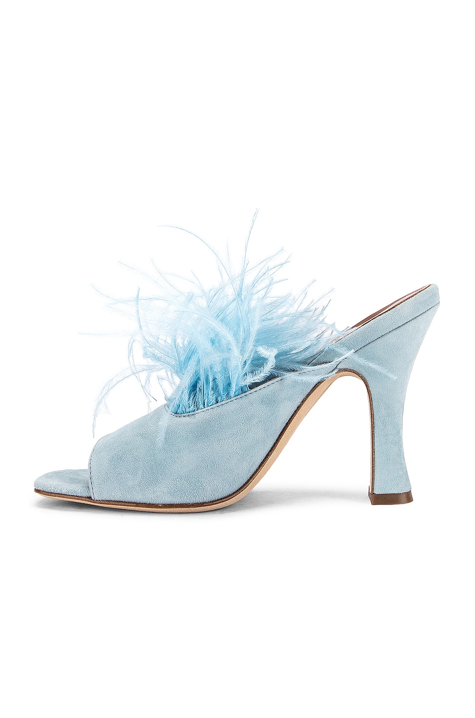 Paris Texas Suede Square Toe Mule with Marabou Feathers in Light Blue ...