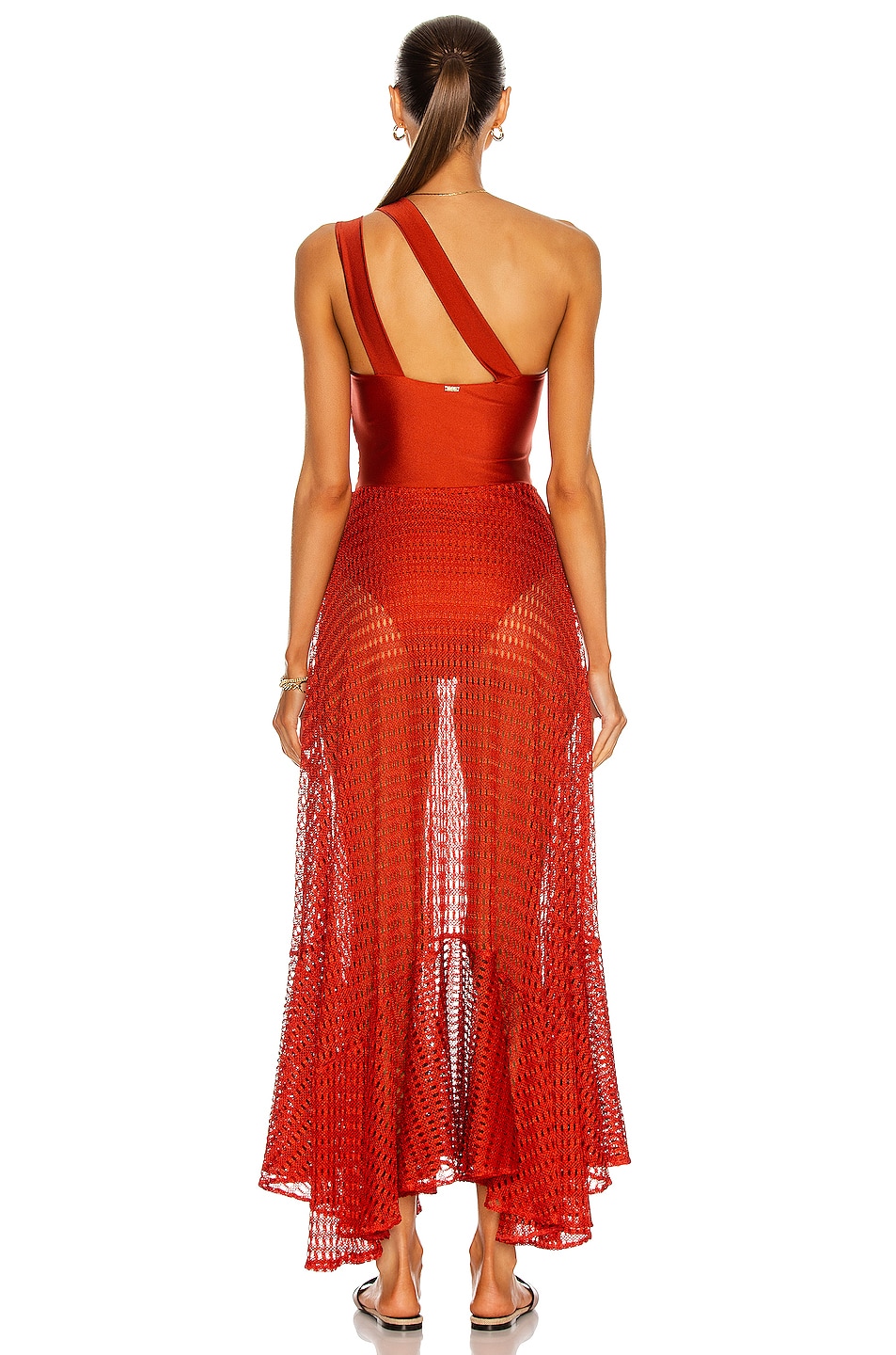 PatBO Asymmetric Netted Beach Dress in Red | FWRD