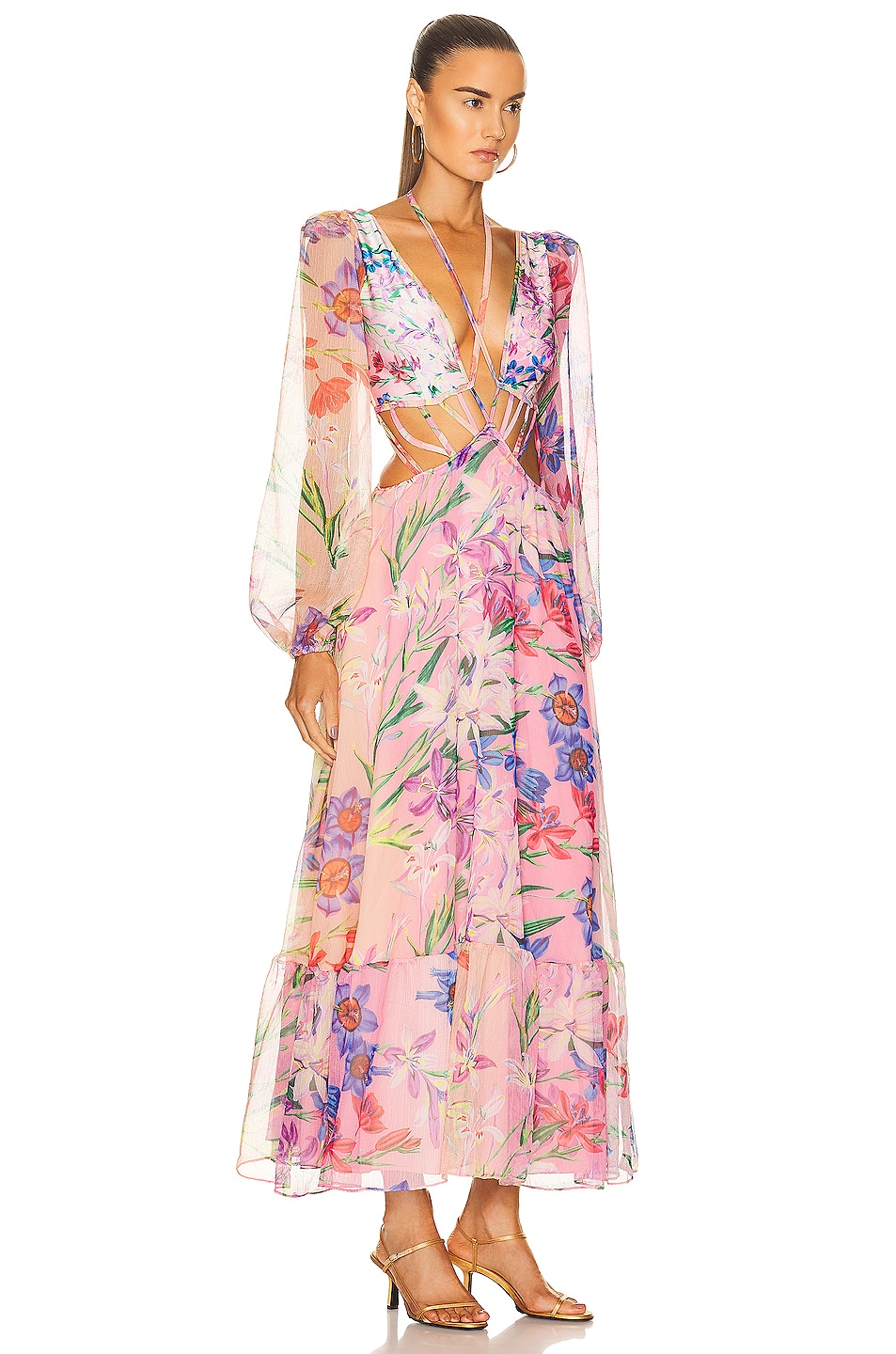 PatBO Iris Long Sleeve Plunge Dress in Pink Ombre | FWRD