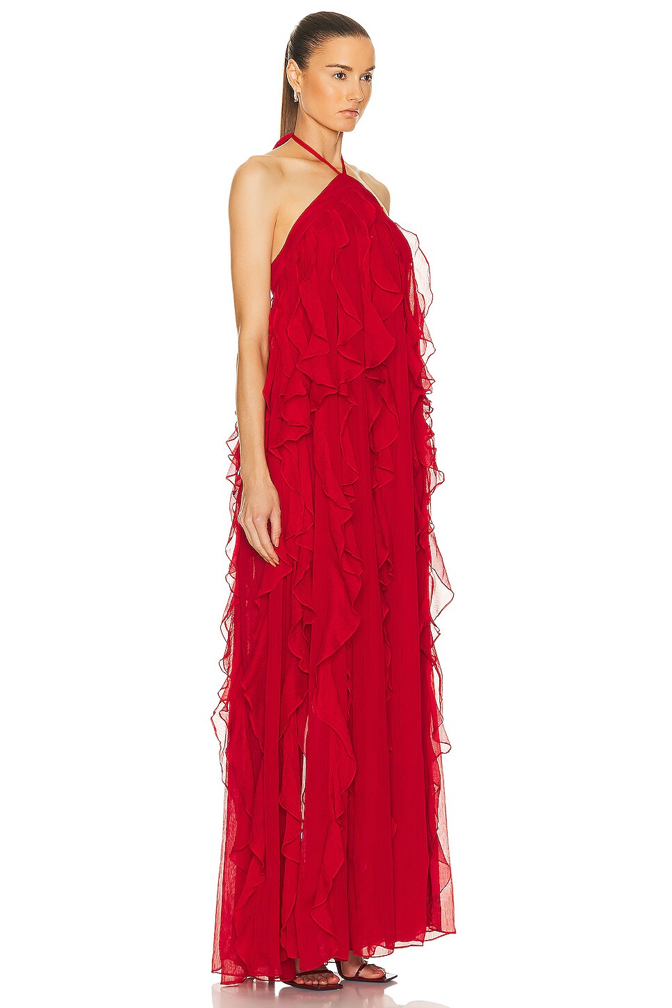 Patbo Ruffle Halterneck Maxi Dress In Poppy Fwrd