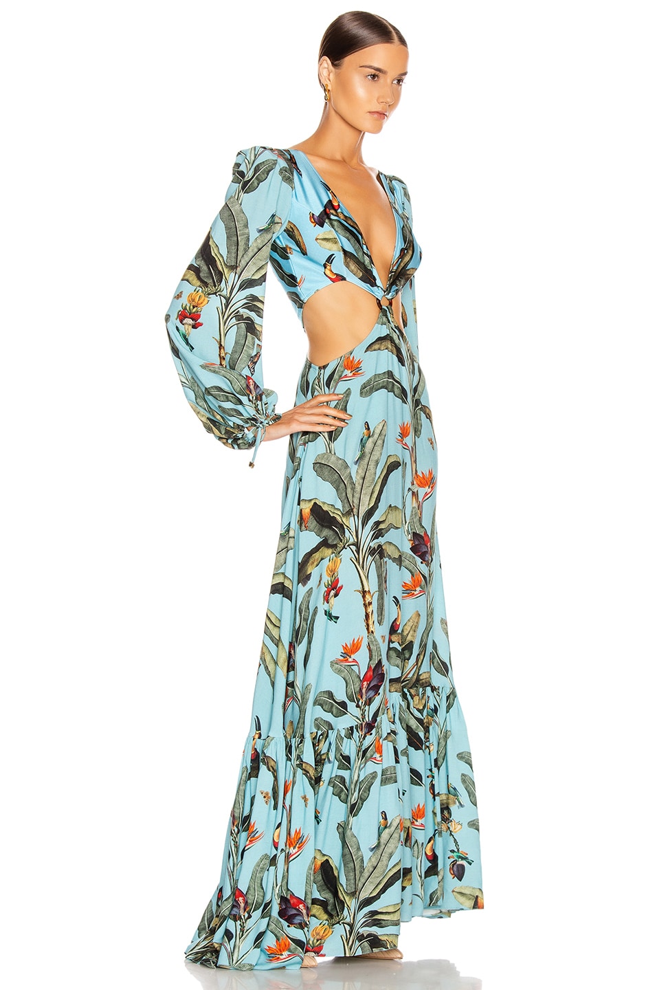PatBO Tropical Print Cutout Maxi Dress in Cerulean | FWRD